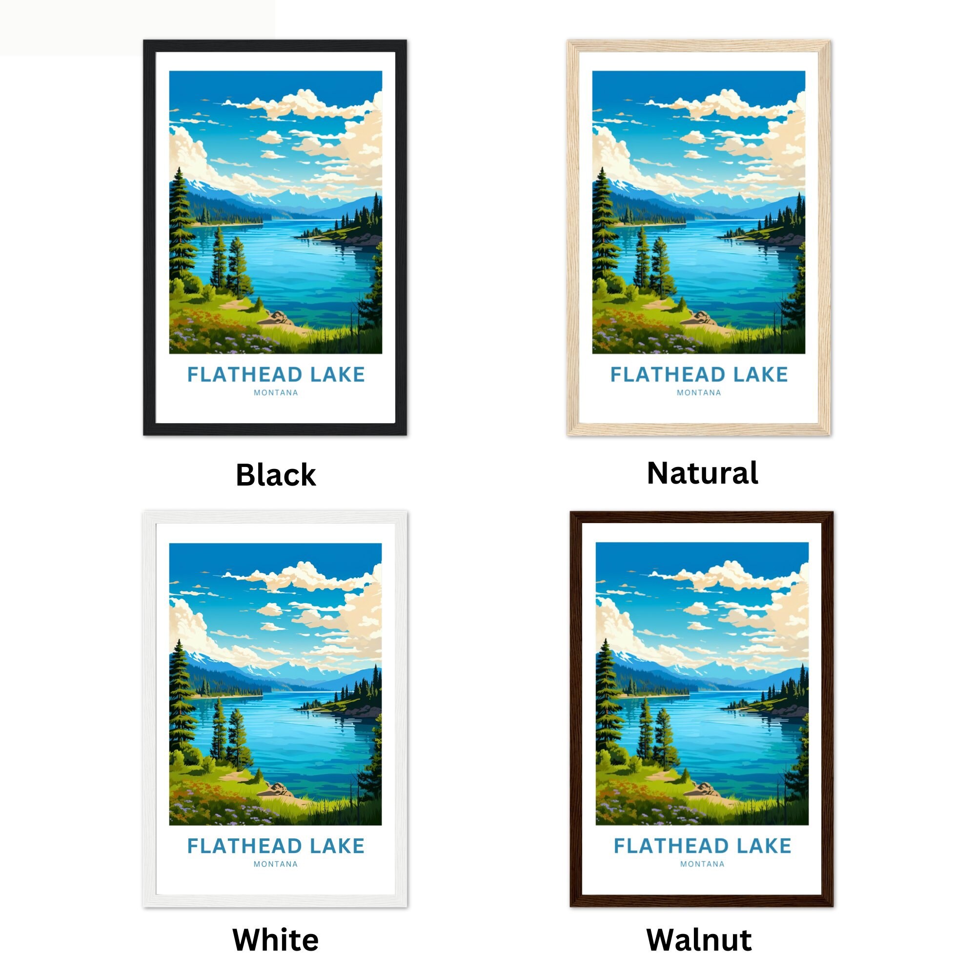 Flathead Lake Travel Print Flathead Lake Poster, Montana Wall Art ...