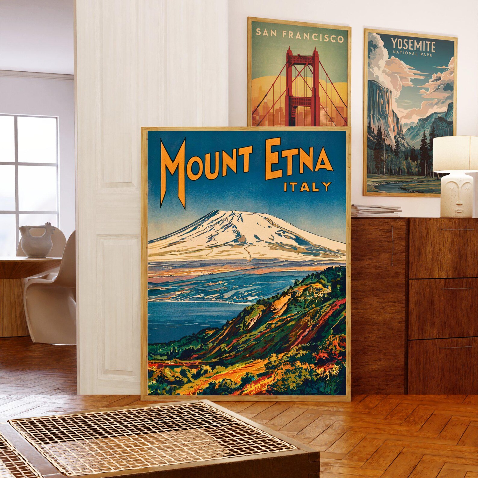 Mount Etna Vintage Travel Poster - Mount Etna Print, Sicily, Italy Wall ...