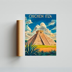 Chichen Itza Vintage Travel Poster, Chichen Itza Print, Mexico Wall Art ...