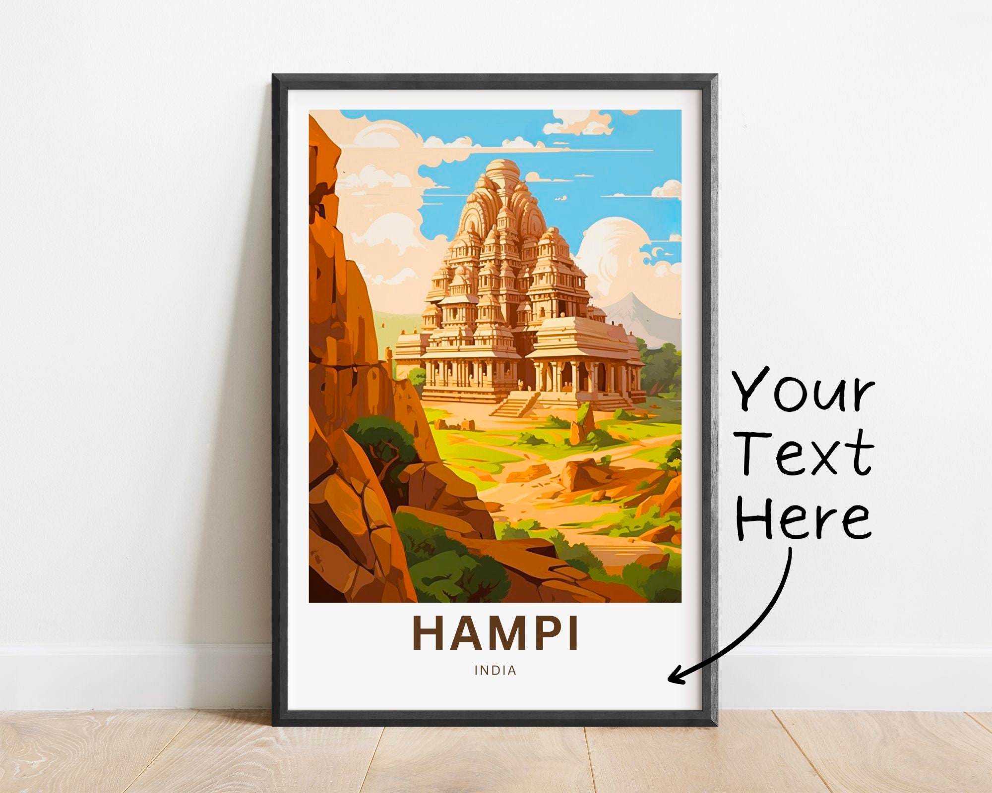 Personalized Hampi Travel Print Hampi Poster, India Wall Art, Framed Present, Gift India Present ...