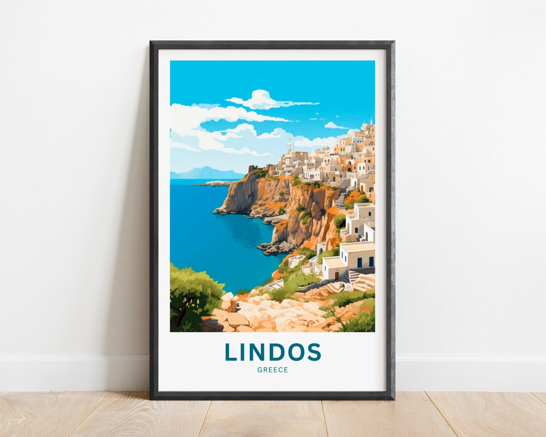 Personalized Lindos Travel Print Lindos Poster, Greece Wall Art, Framed ...