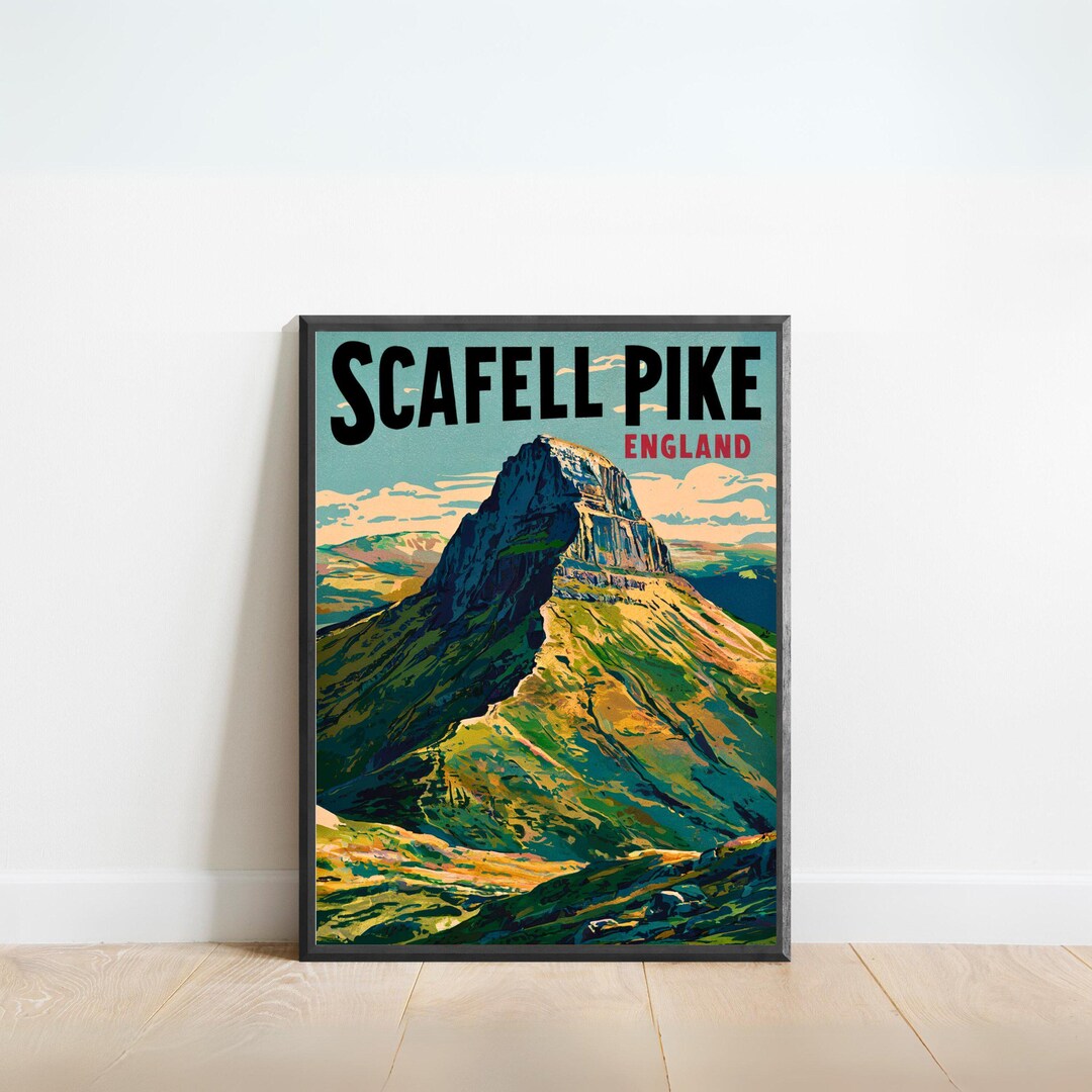 Scafell Pike Vintage Travel Poster - Scafell Pike Print, England Wall ...