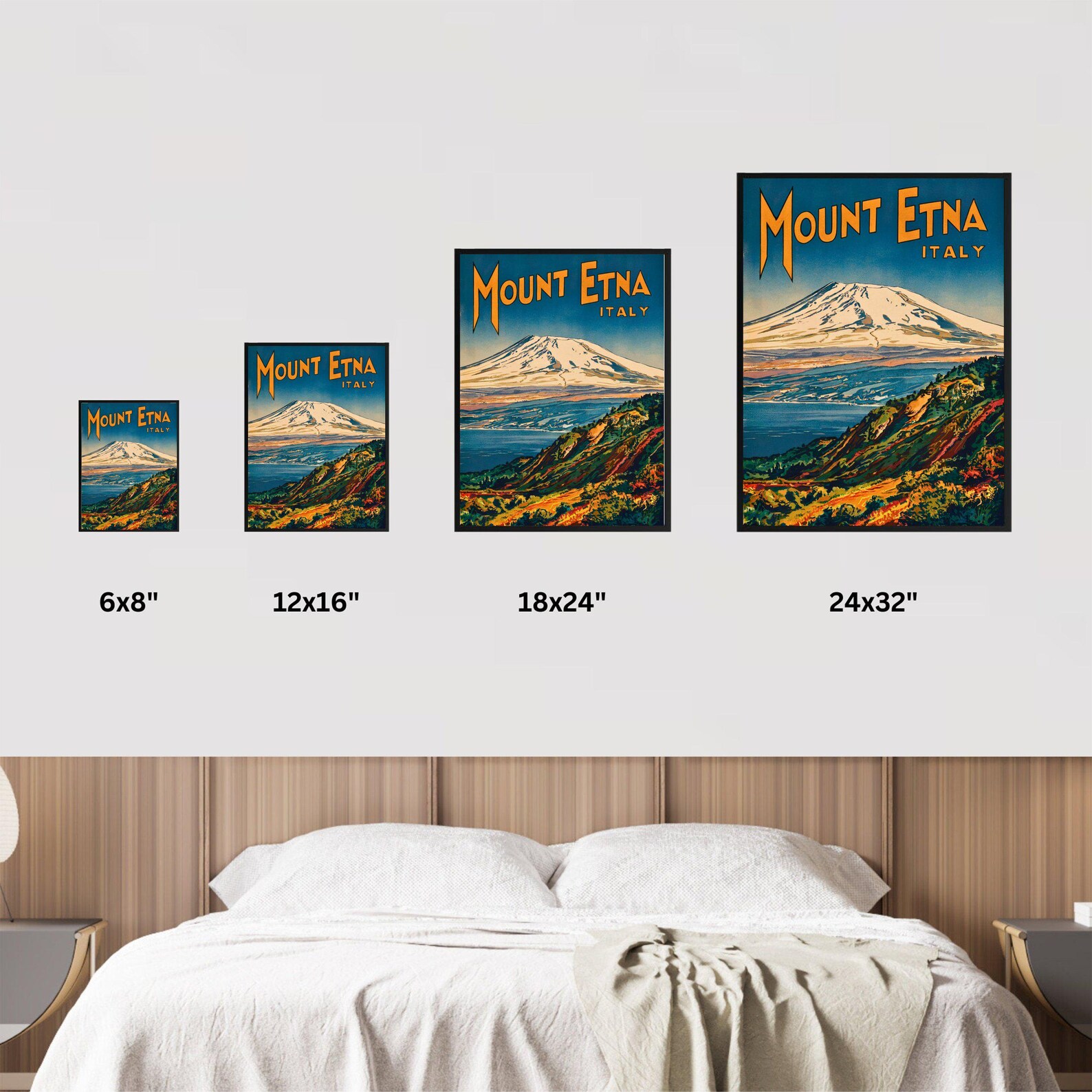 Mount Etna Vintage Travel Poster - Mount Etna Print, Sicily, Italy Wall ...