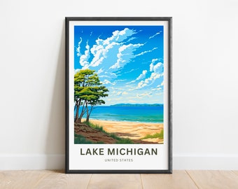 Lake Michigan Travel Poster, Great Lakes Wall Art, Great Lakes Print ...