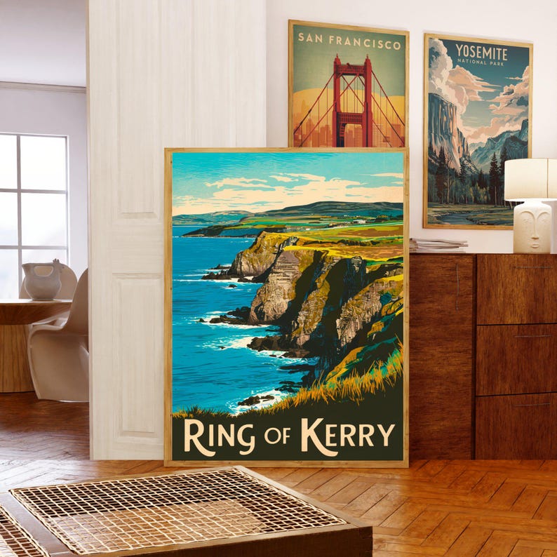 Ring of Kerry Vintage Travel Poster - Ring of Kerry Print, Ireland Wall ...