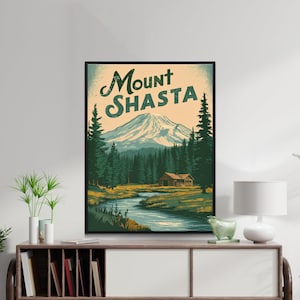 Mount Shasta Vintage Travel Poster - Mount Shasta Print, California ...