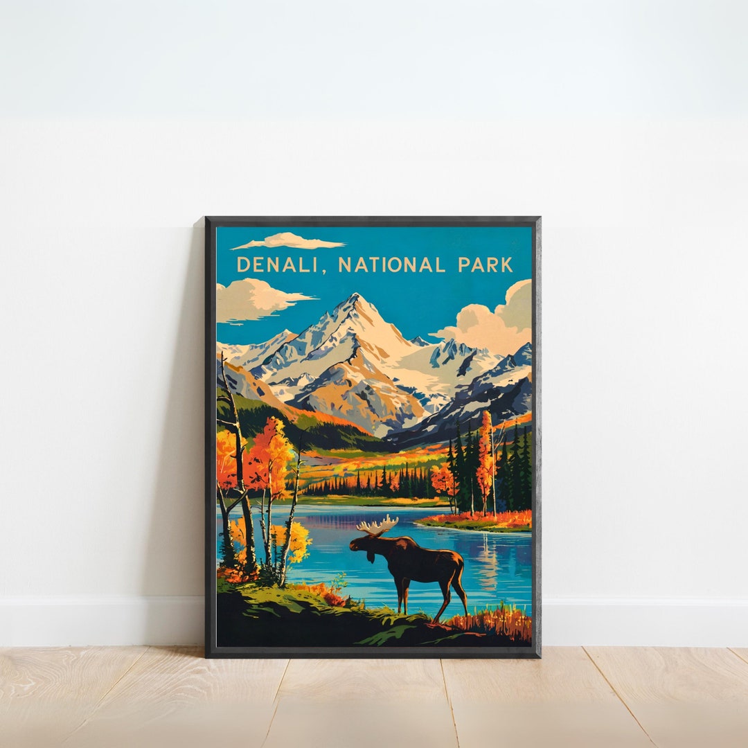 Denali Vintage Travel Poster - Denali Print, Mount Mckinley Wall Art ...