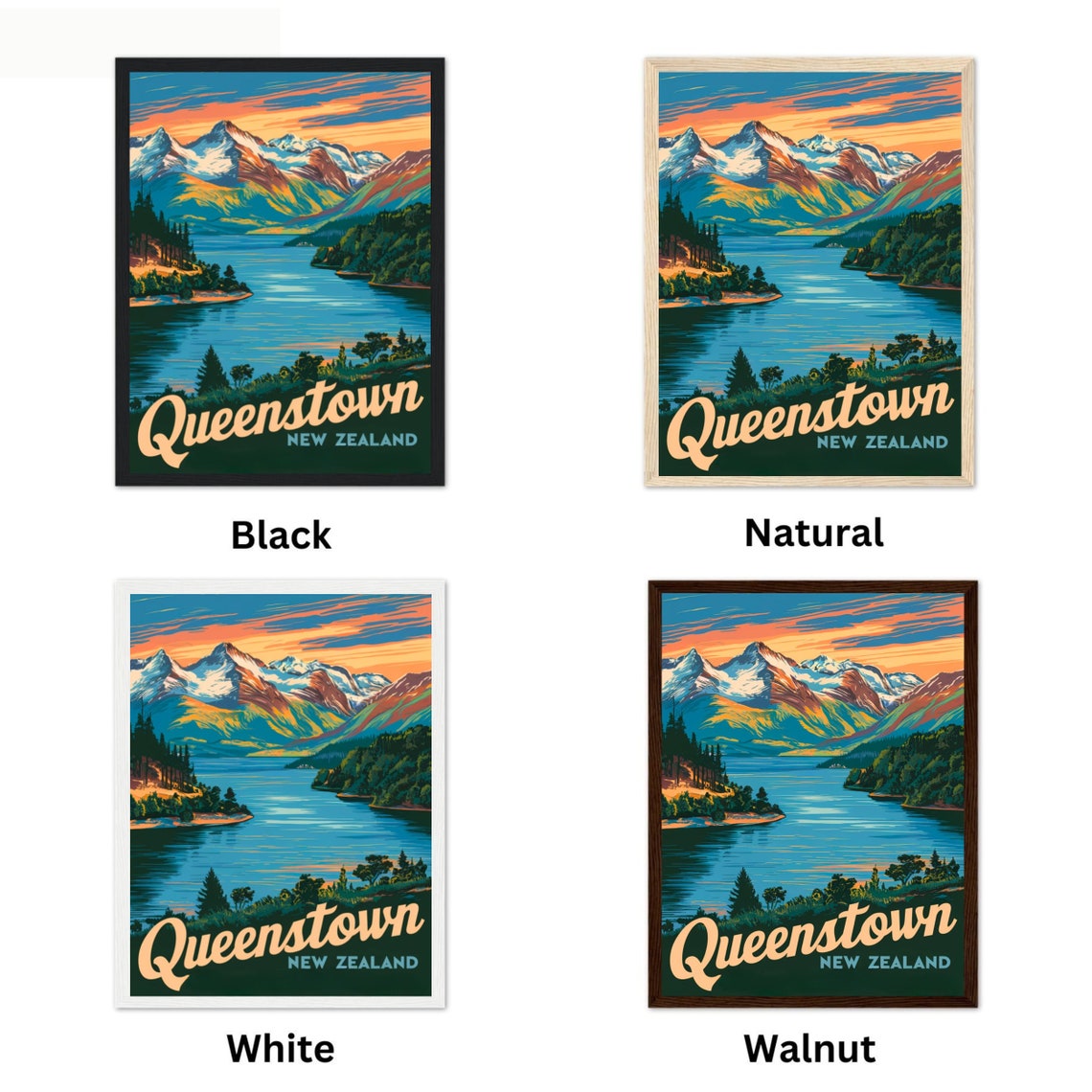 Queenstown Vintage Travel Poster - Queenstown Print, New Zealand ...