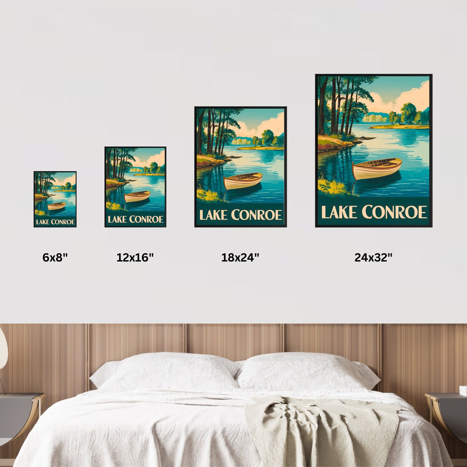 Lake Conroe Vintage Travel Poster - Lake Conroe Print, Texas Vintage ...