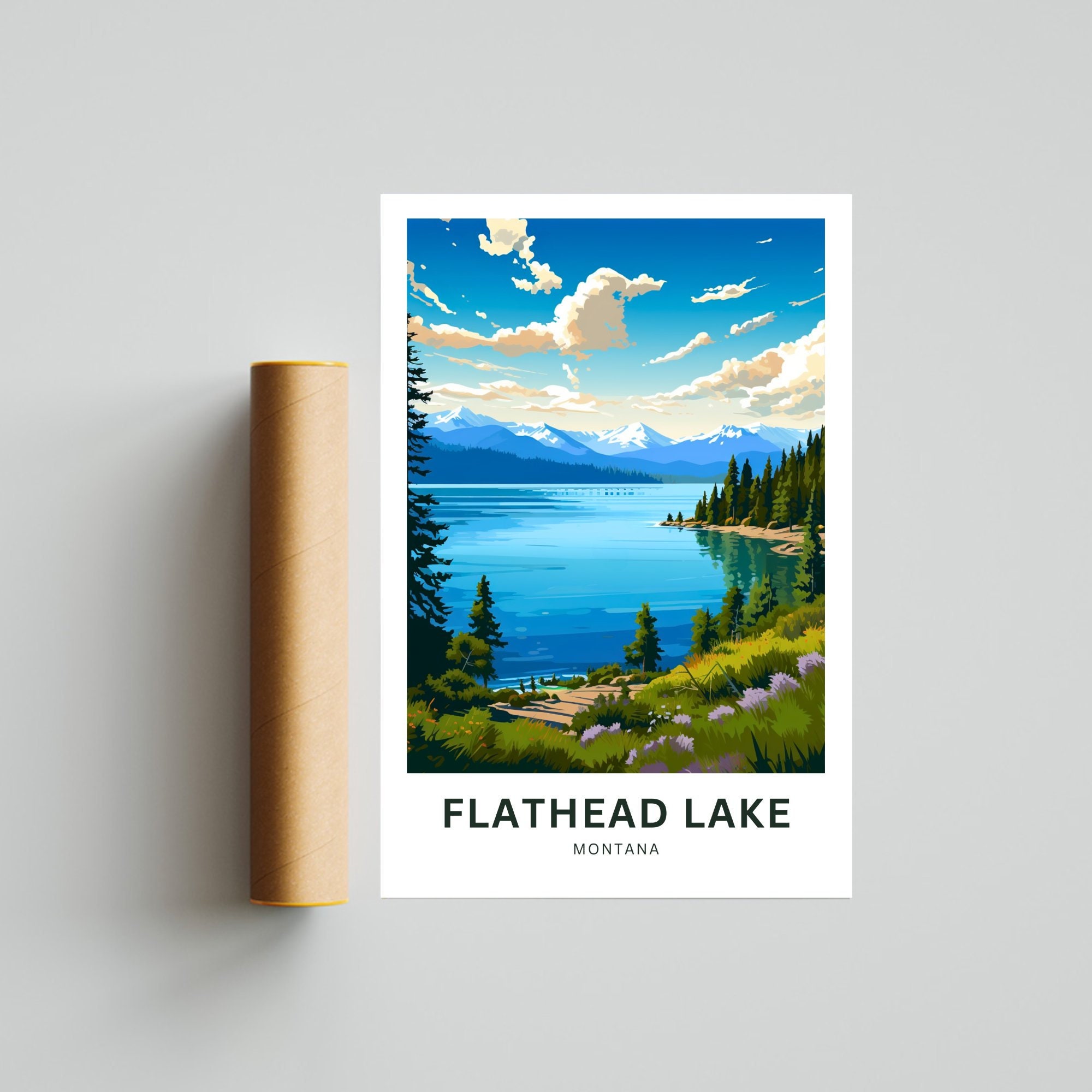Flathead Lake Travel Print Flathead Lake Poster Montana - Etsy