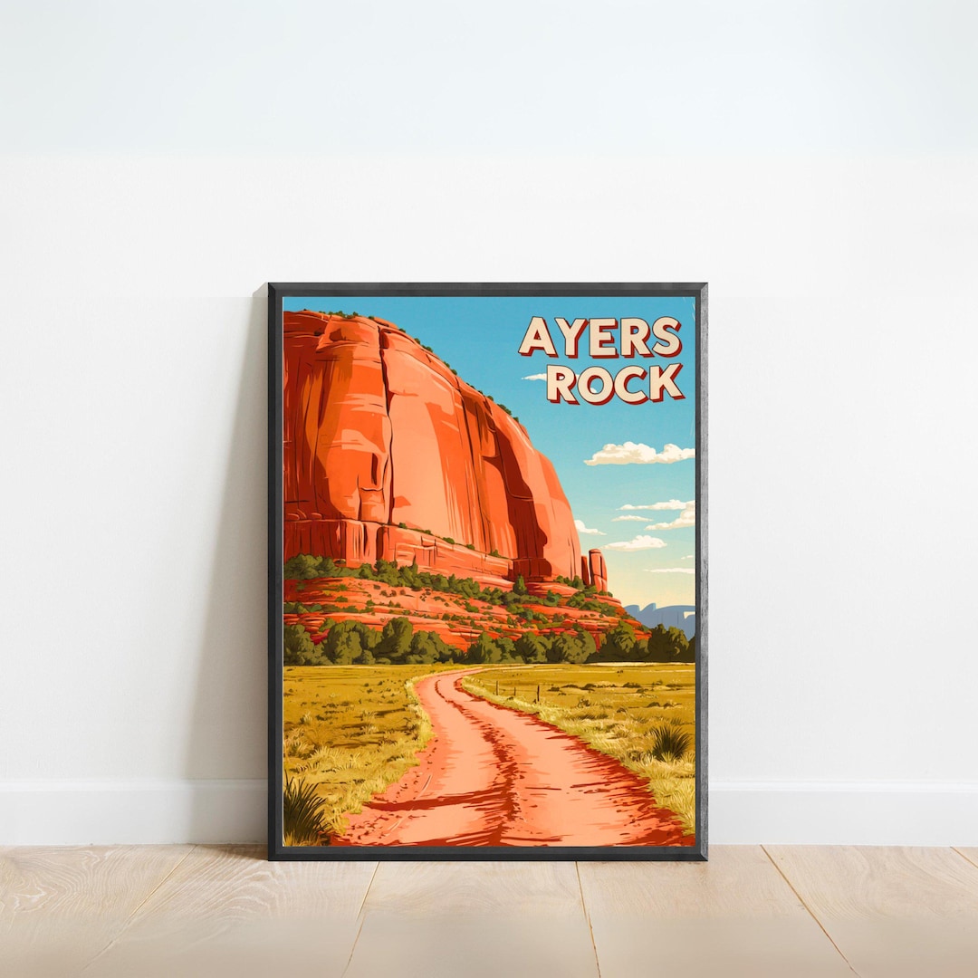 Ayers Rock Vintage Travel Poster - Ayers Rock Print, Australia Wall Art ...