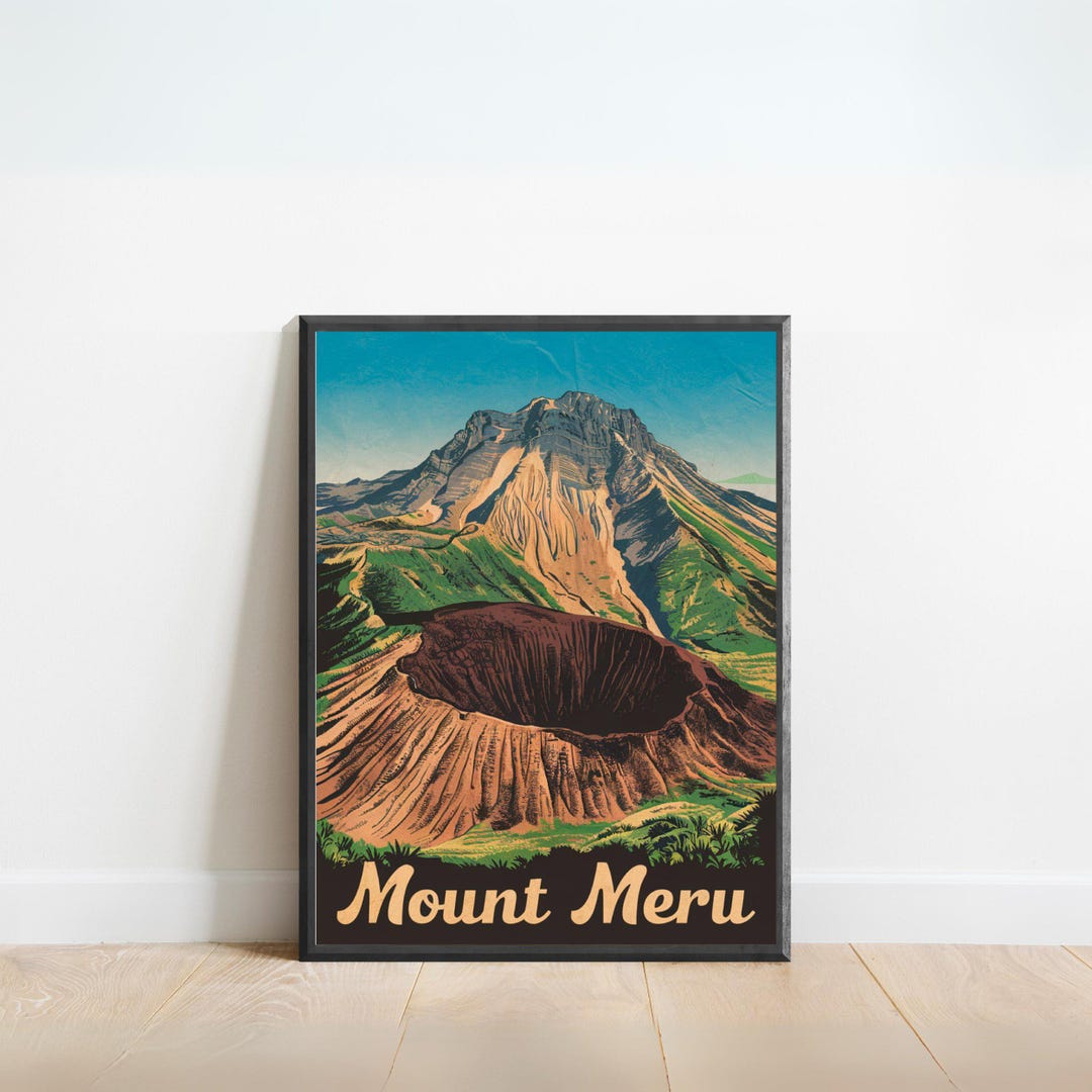 Mount Meru Vintage Travel Poster Mount Meru Print, Tanzania Wall Art ...