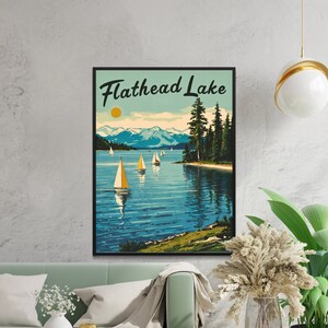 Flathead Lake Vintage Travel Poster - Flathead Lake Print, Montana Wall ...