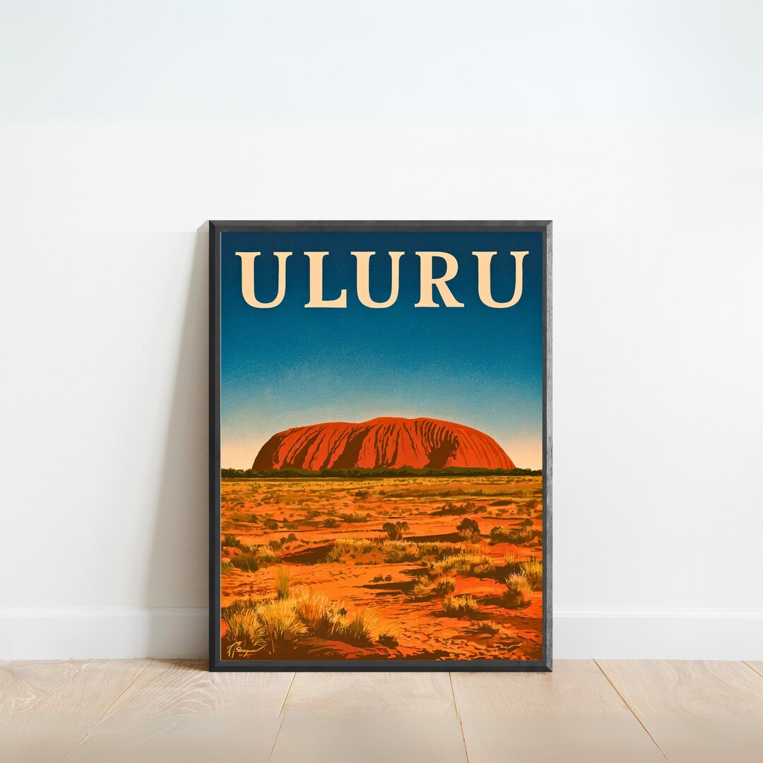 Uluru Vintage Travel Poster - Uluru Print, Australia Wall Art, Framed ...