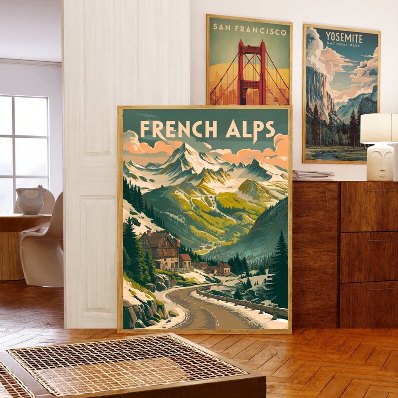French Alps Vintage Travel Print - French Alps Vintage Poster, France ...