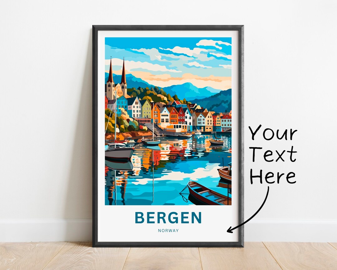 Personalized Bergen Travel Print - Bergen Poster, Bergen Norway Wall ...