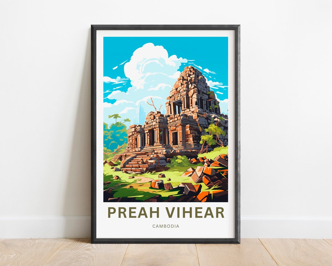 Preah Vihear Travel Print - Preah Vihear Poster, Cambodia Wall Art ...