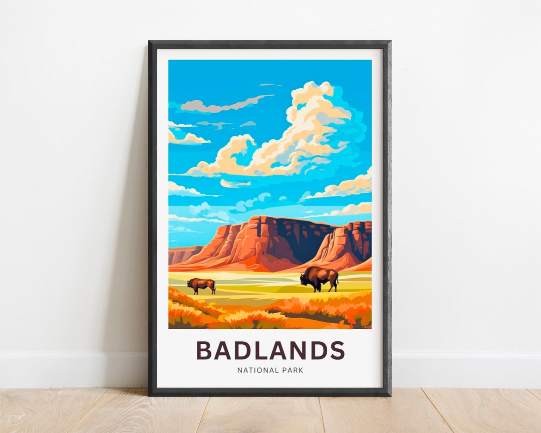 Badlands Travel Print - Badlands Poster, National Park Wall Art, Framed ...