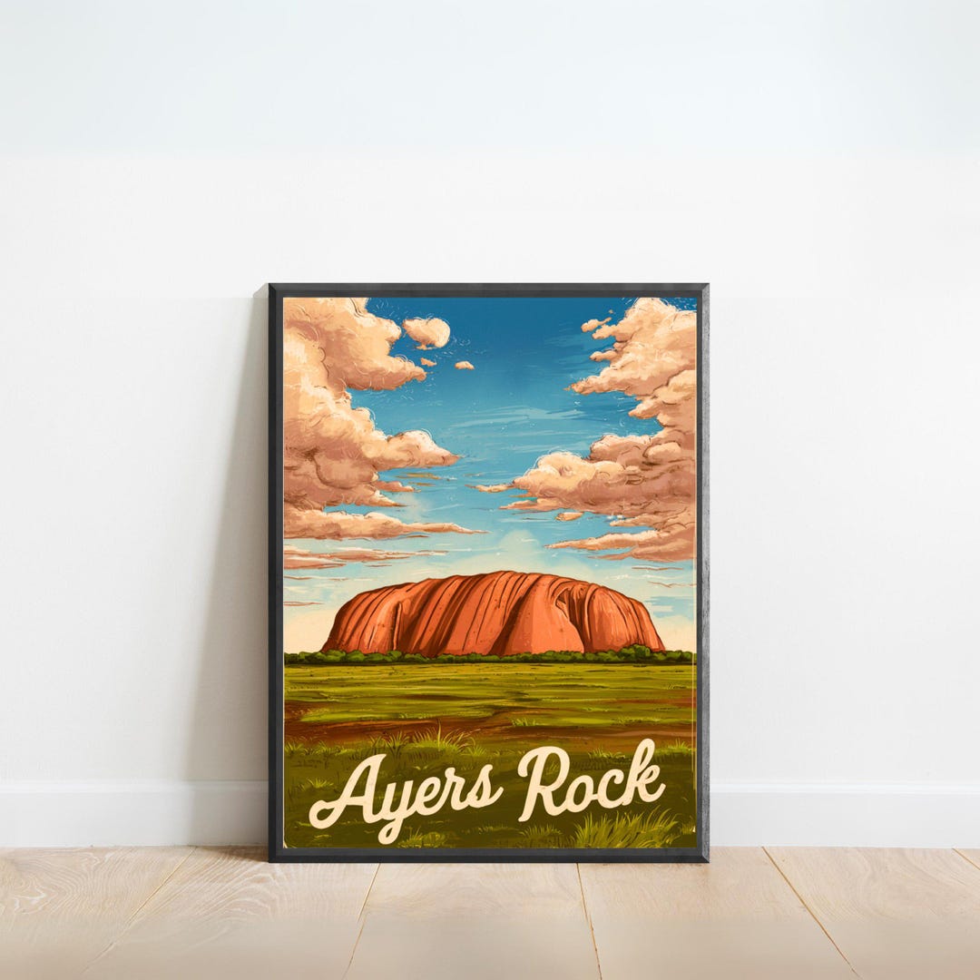 Ayers Rock Vintage Travel Poster - Ayers Rock Print, Australia Wall Art ...