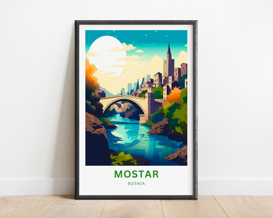 Mostar Travel Print - Mostar Poster, Bosnia Wall Art, Bosnia Present ...