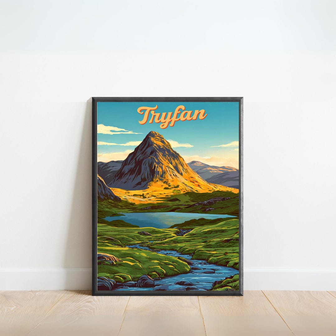 Tryfan Vintage Travel Poster - Tryfan Print, Snowdonia, North Wales ...