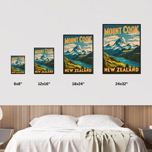 Mount Cook Vintage Travel Poster - Aoraki, Mount Cook Print, New ...