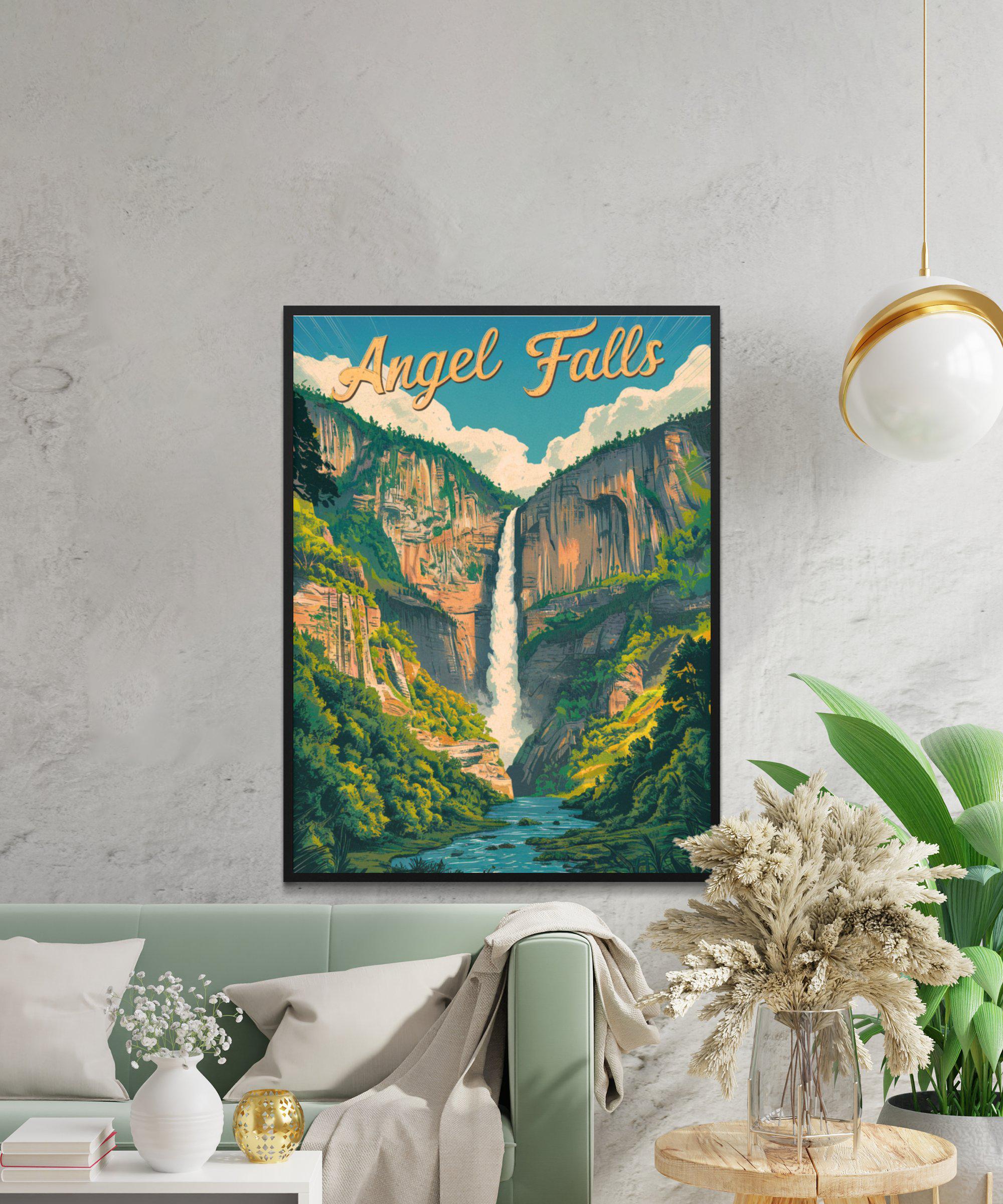 Angel Falls Vintage Travel Poster - Angel Falls Print, Venezuela Wall ...