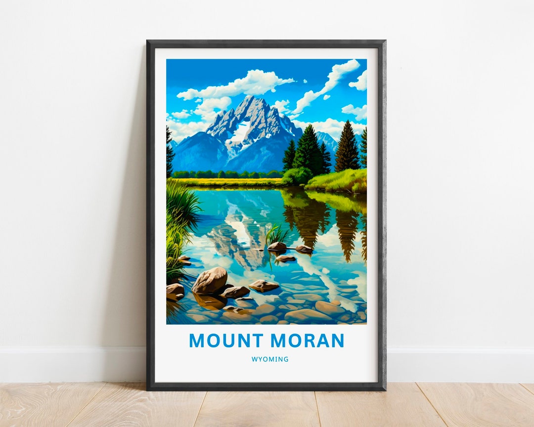 Mount Moran Travel Print - Mount Moran Poster, Wyoming Wall Art, Framed ...