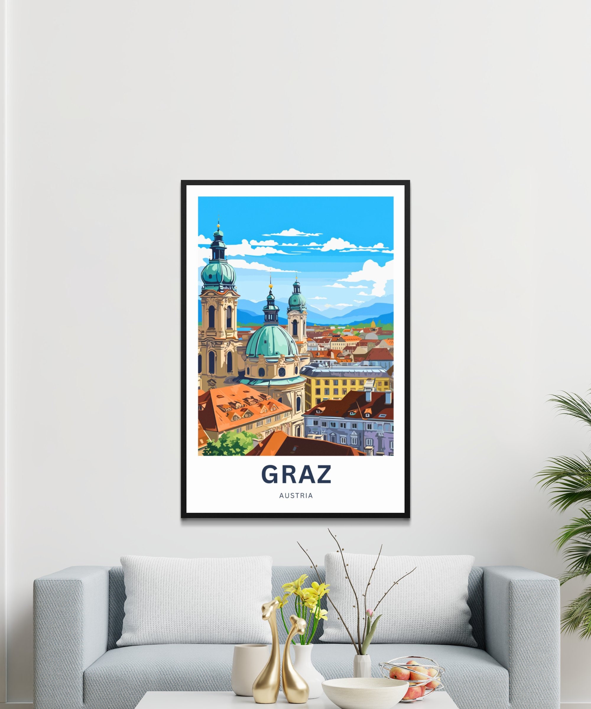 Personalized Graz Travel Print Graz Poster, Austria Wall Art, Framed ...
