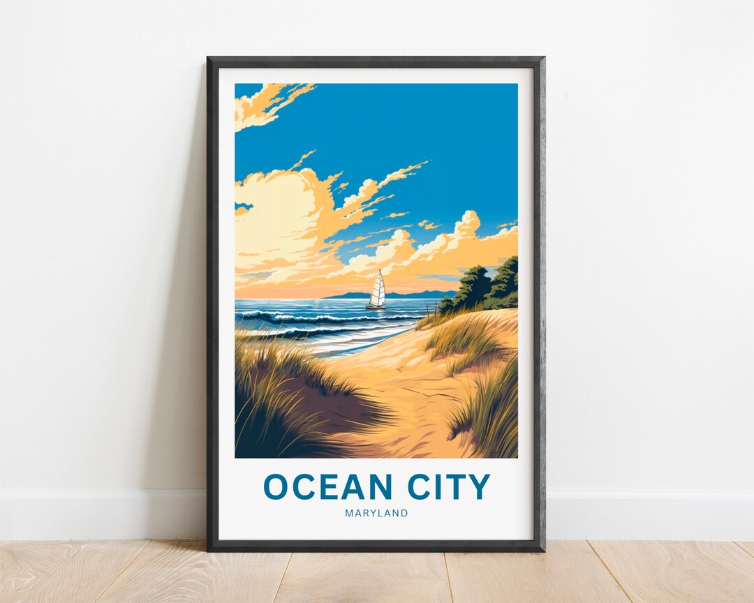 Ocean City Travel Print Ocean City Poster, Maryland Wall Art, Framed ...
