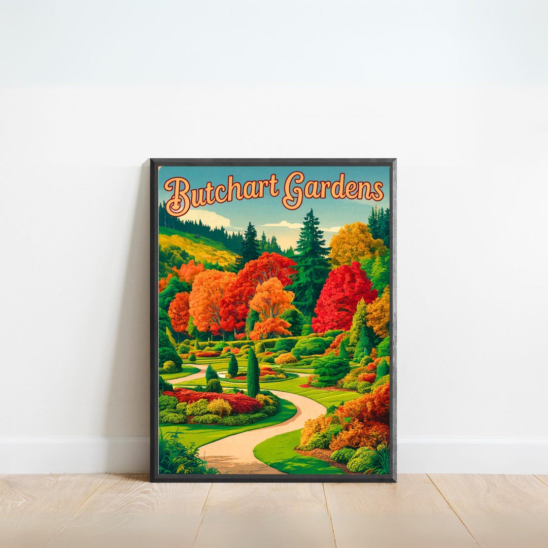 Butchart Gardens Vintage Travel Poster - Butchart Gardens Print, Canada ...