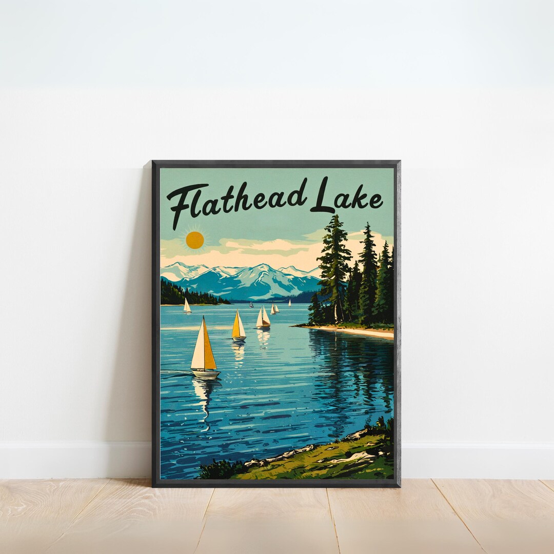 Flathead Lake Vintage Travel Poster - Flathead Lake Print, Montana Wall ...