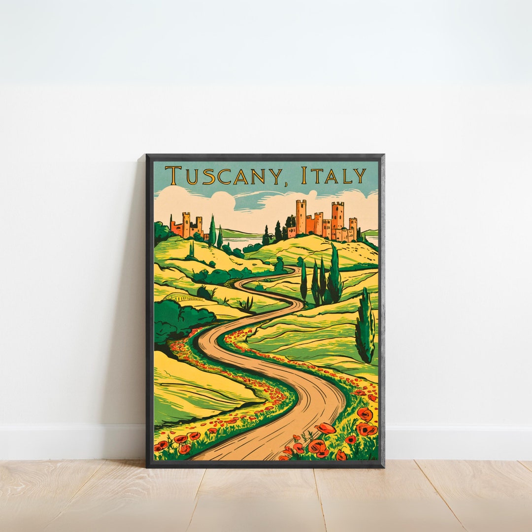 Tuscany Vintage Travel Poster - Tuscany Print, Italy Wall Art, Framed ...