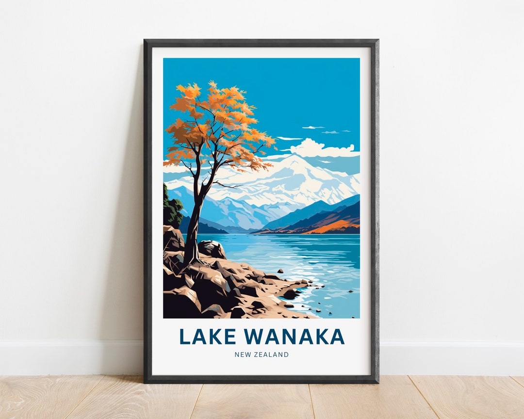 Wanaka Travel Print - Wanaka Poster, New Zealand Wall Art, Framed ...
