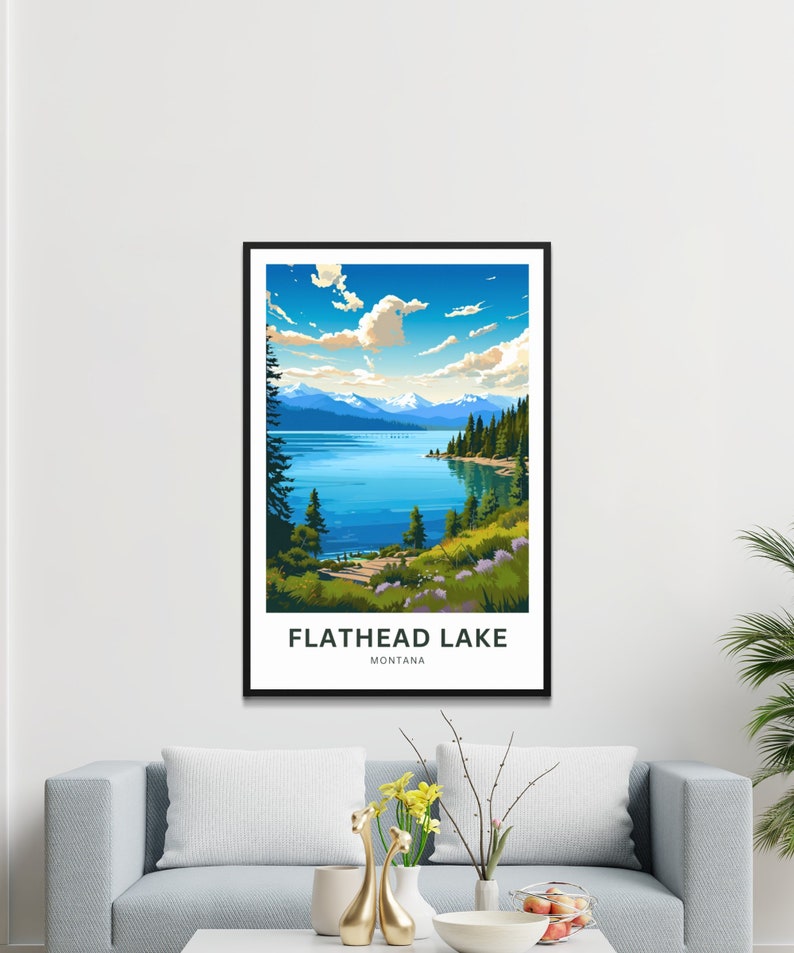 Flathead Lake Travel Print Flathead Lake Poster Montana - Etsy