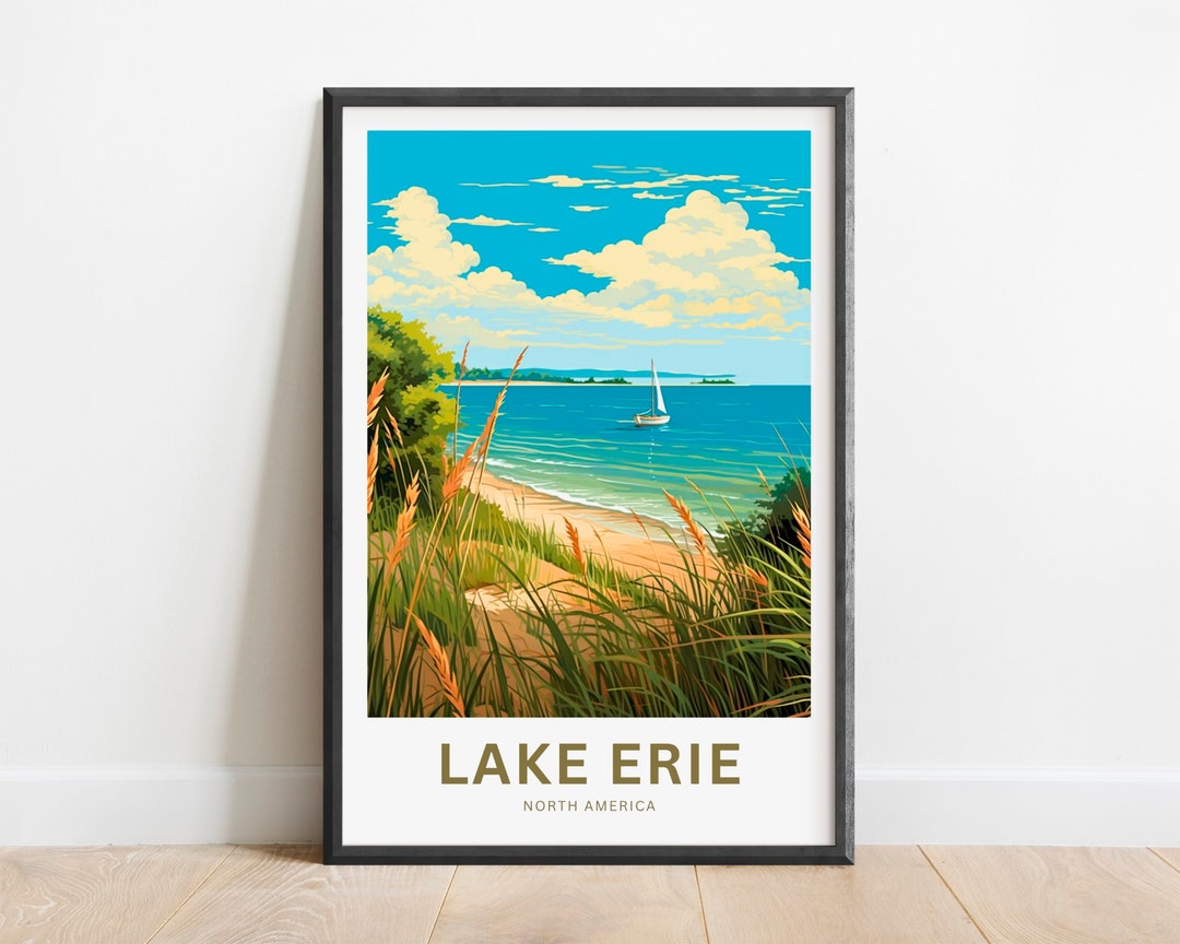 Lake Erie Travel Print - Lake Erie Poster, Great Lakes Wall Art, Framed ...