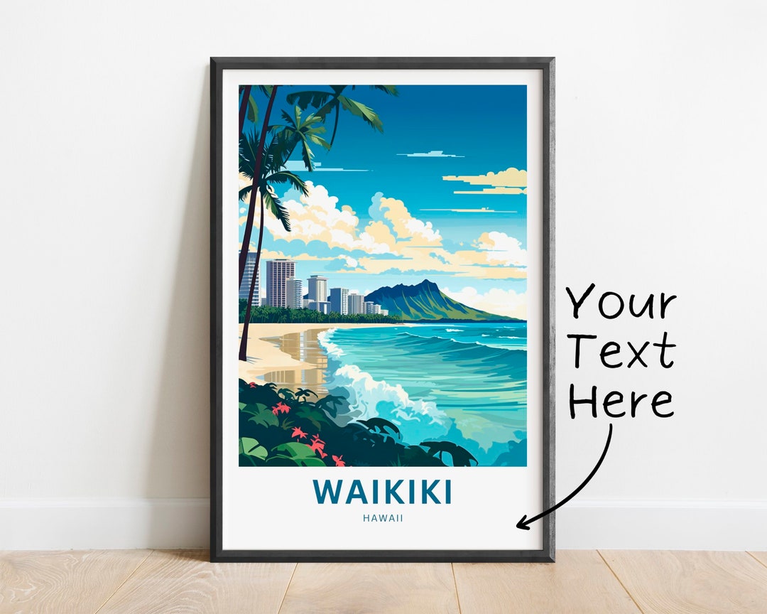 Personalized Waikiki Travel Print - Waikiki Poster, Hawaii Wall Art ...