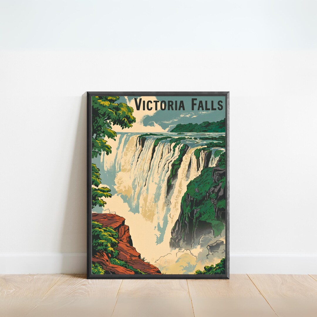 Victoria Falls Vintage Travel Poster - Victoria Falls Print, Zimbabwe ...