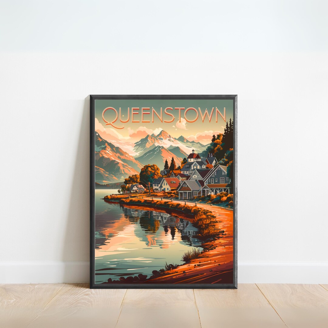 Queenstown Vintage Travel Poster - Queenstown Print, New Zealand ...