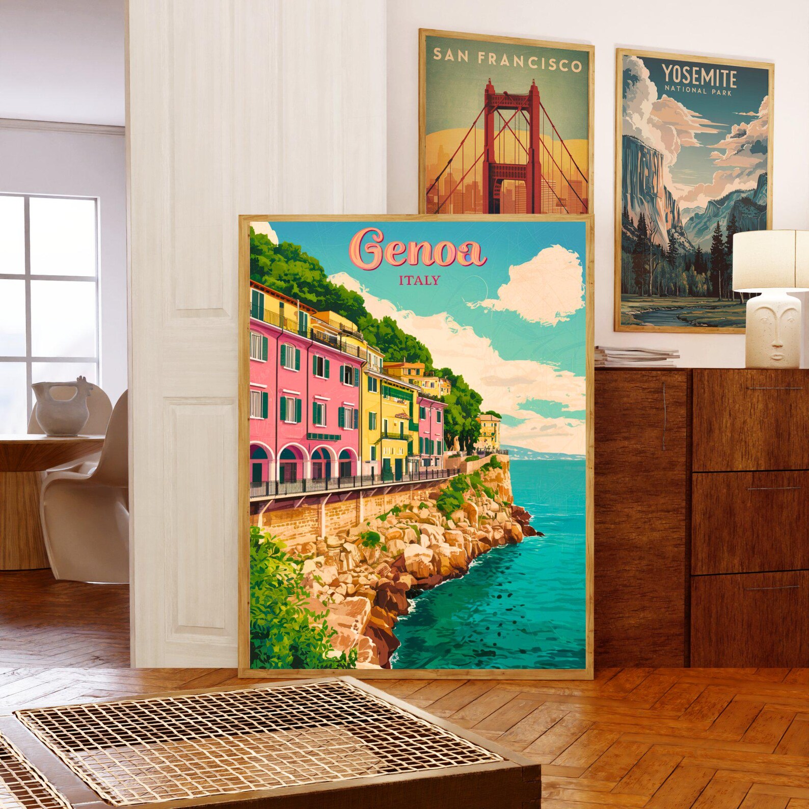 Genoa Vintage Travel Poster - Genoa Print, Italy Wall Art, Framed, Gift ...