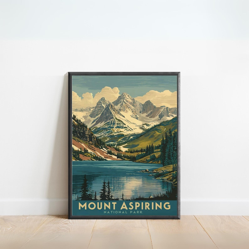 Mount Aspiring National Park Vintage Travel Poster - Mount Aspiring ...