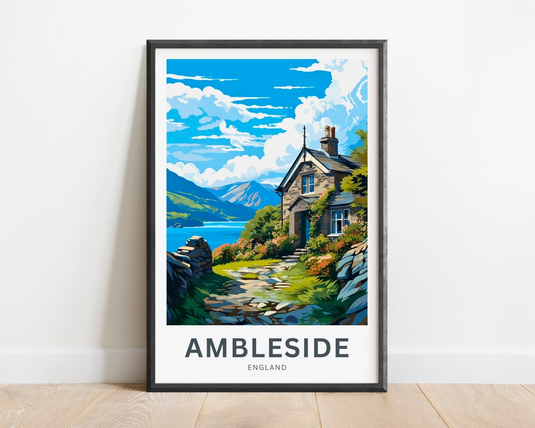 Ambleside Travel Print - Ambleside Poster, England Wall Art, Framed ...