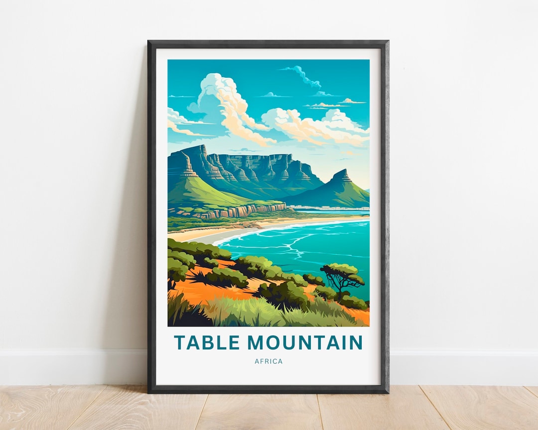 Table Mountain Travel Print - Table Mountain Poster, Africa Wall Art ...