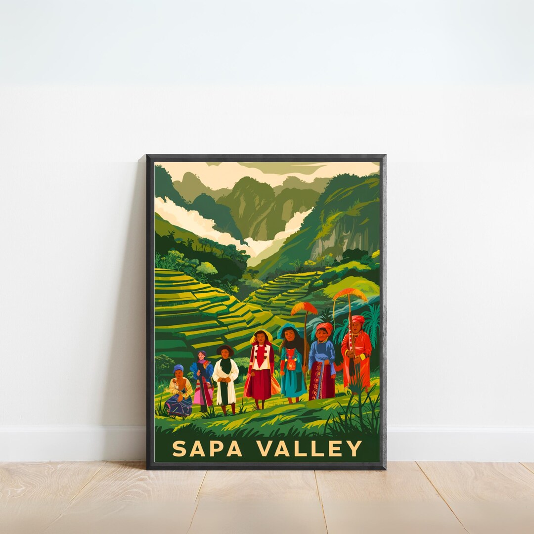 Sapa Valley Vintage Travel Poster - Sapa Valley Print, Vietnam Wall Art ...