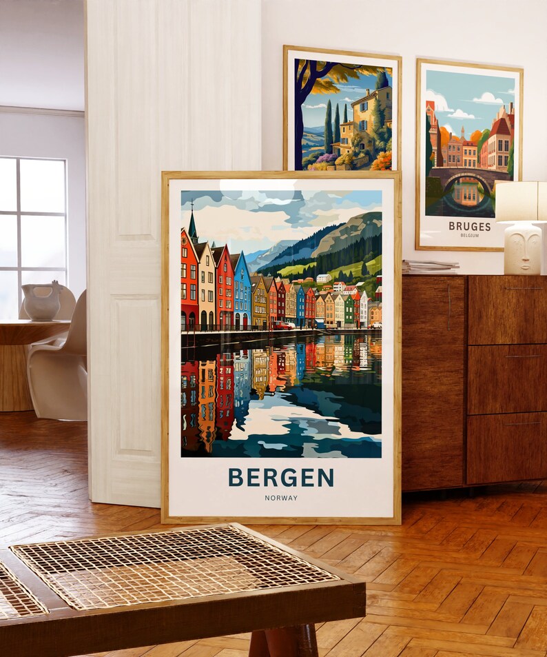 Bergen Travel Print - Bergen Poster, Bergen Norway Wall Art, Framed ...
