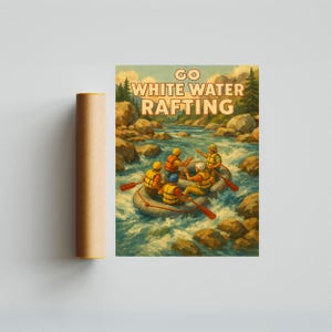 Vintage White Water Rafting Poster – Adventure Travel Wall Art for ...