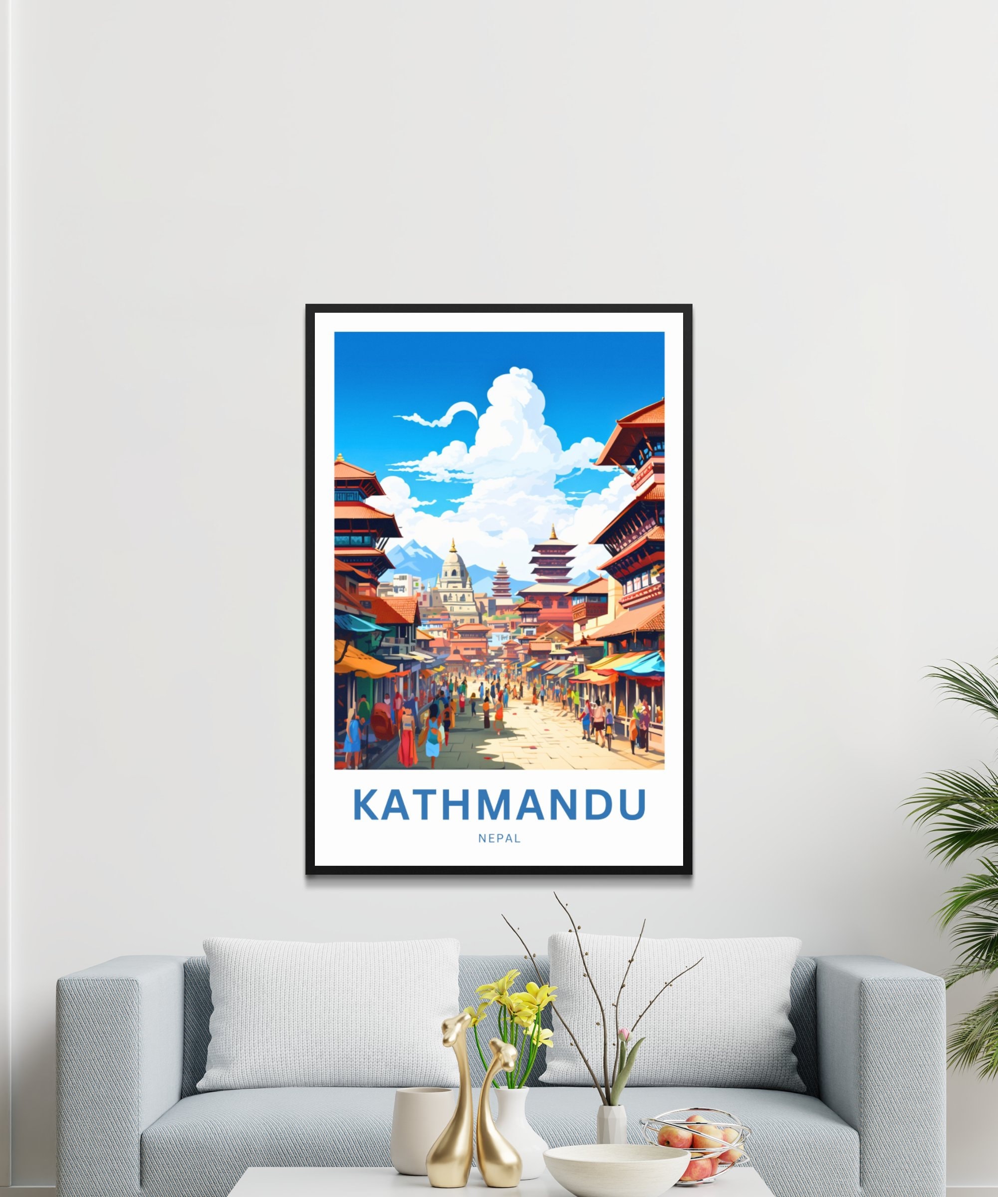 Kathmandu Travel Print - Kathmandu Poster, Nepal Wall Art, Framed ...