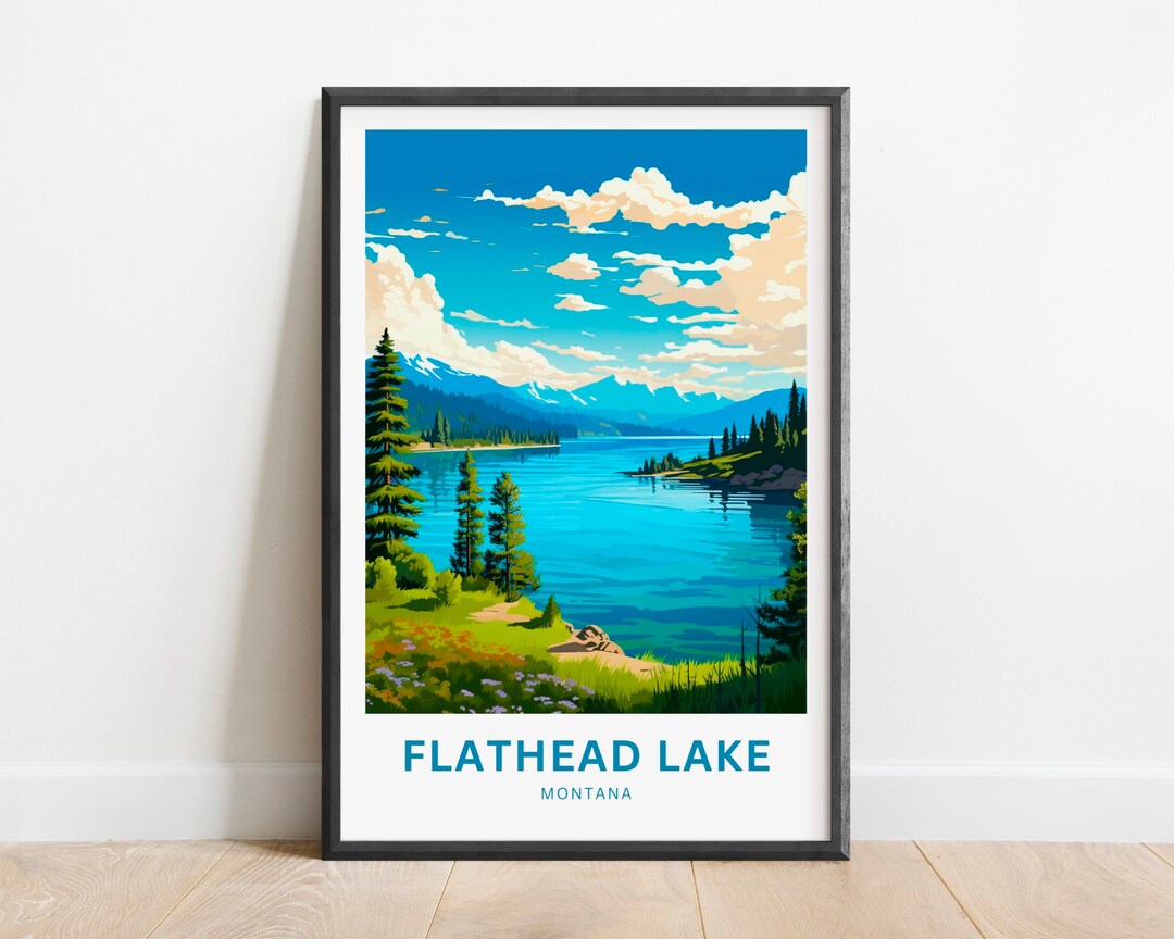 Flathead Lake Travel Print - Flathead Lake Poster, Montana Wall Art ...