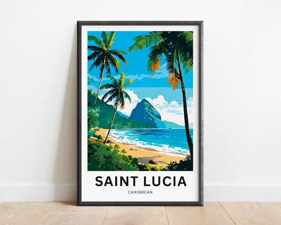 St. Lucia Travel Print - Saint Lucia Poster, Caribbean Wall Art, Framed ...