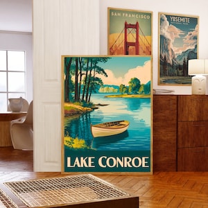 Lake Conroe Vintage Travel Poster - Lake Conroe Print, Texas Vintage ...